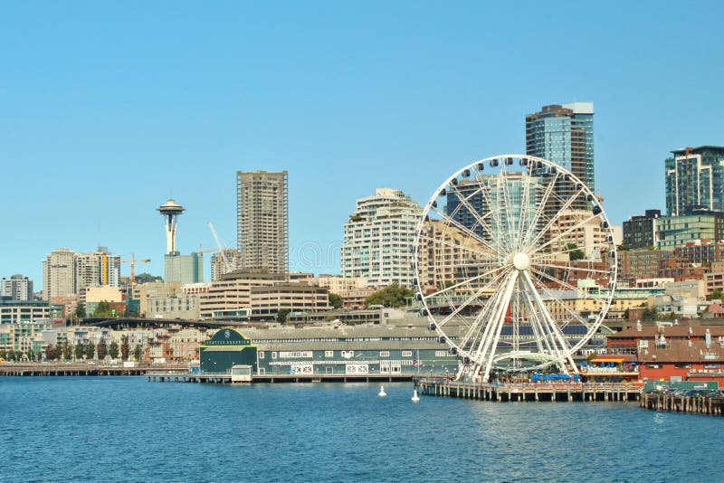 Seattle, Washington Waterfront and City Skyline and the Iconic Great ...