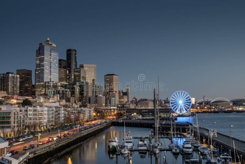 Seattle waterfront stock photo. Image of night, united - 47565250