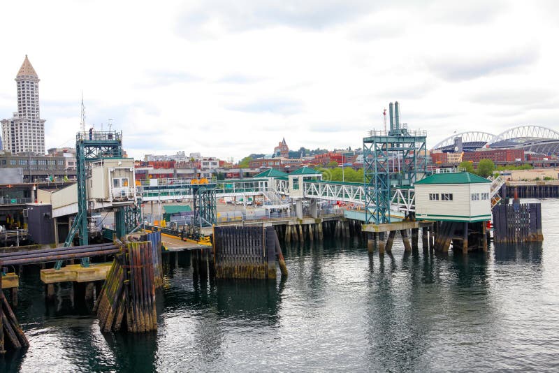 Seattle Waterfront Pier 55 and 54. Downtown View from Ferry Stock Photo ...