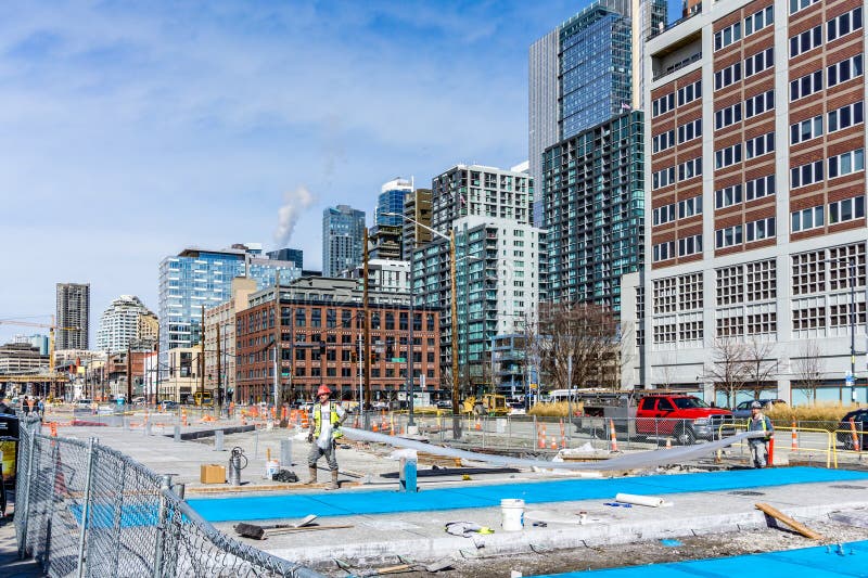 Seattle Waterfront Construction Editorial Photography - Image of ...