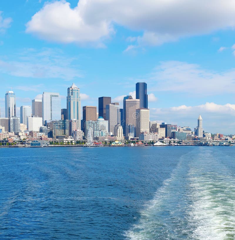 Seattle Waterfront Pier 55 and 54. Downtown View from Ferry Stock Image ...