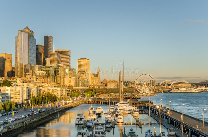 Seattle Waterfront at Sunset Stock Image - Image of colorful, pier ...
