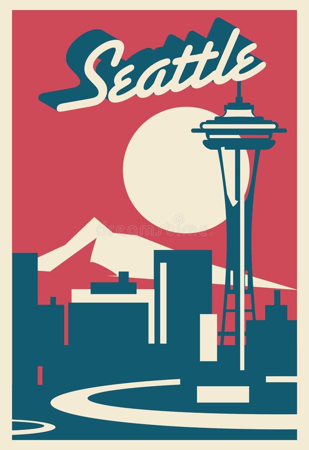Seattle skyline postcard stock illustration. Illustration of city ...