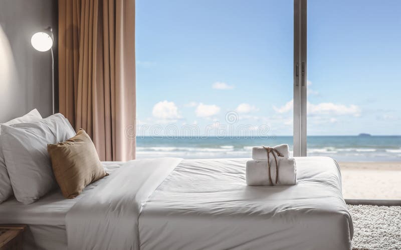 Sea View Bedroom with Terrace in Luxury Beach House, Modern Interior of ...