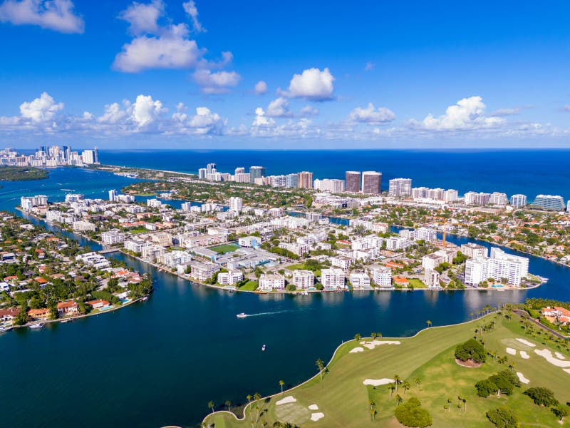 Seawall on Bay Harbor Islands Miami Beach Stock Image - Image of aerial ...