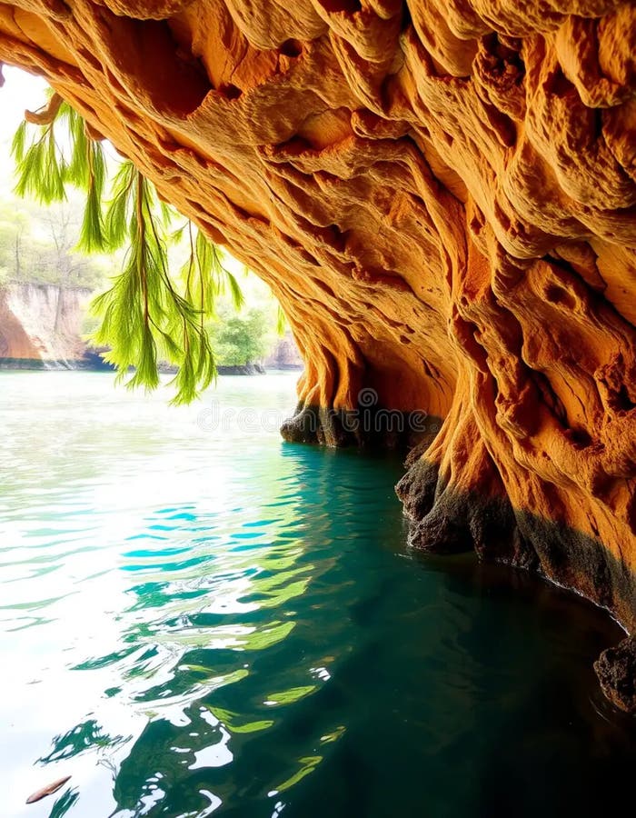 Seawater Flowing into the Coastal Cave Stock Illustration ...