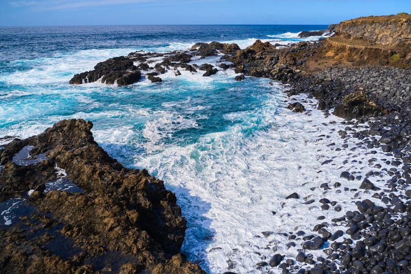 Seawater Washes an Empty Beach on the Edge of the Island Stock Photo ...