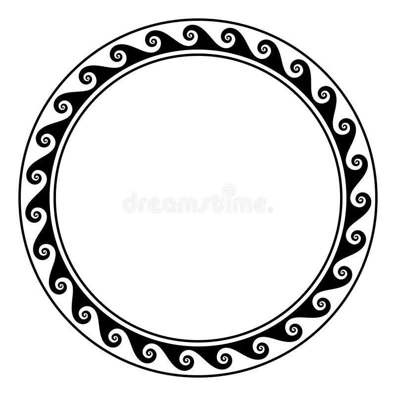 Sea Wave Pattern, Circle Frame with Seamless Meander Design Stock ...