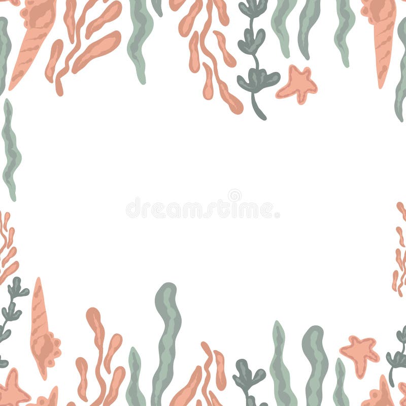 Seaweed Border Flat Design Pinl and Blue Pastel Colours Stock Vector ...