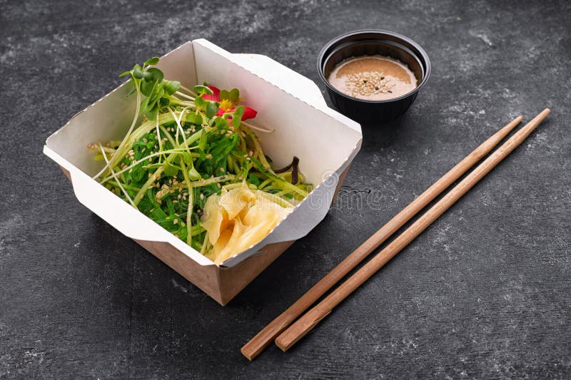 Seaweed, Chuka Salad in a Cardboard Box for Delivery Stock Image ...