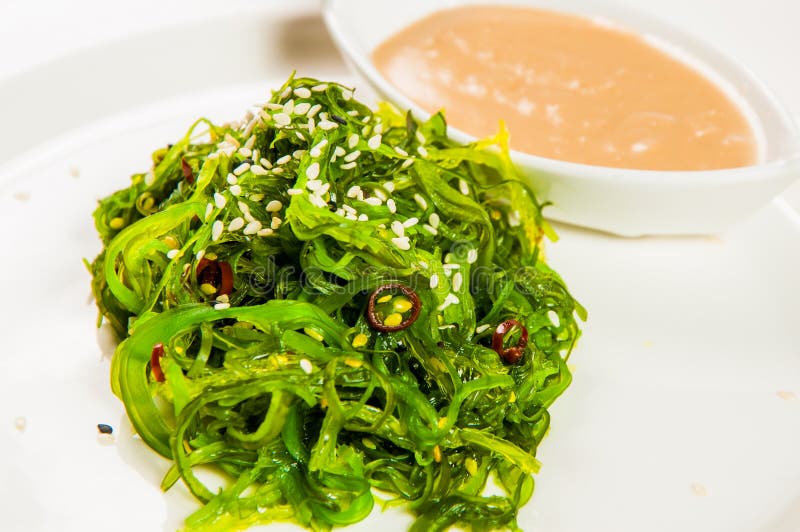 Seaweed Salad with the Dressing on the Plate Stock Photo - Image of ...