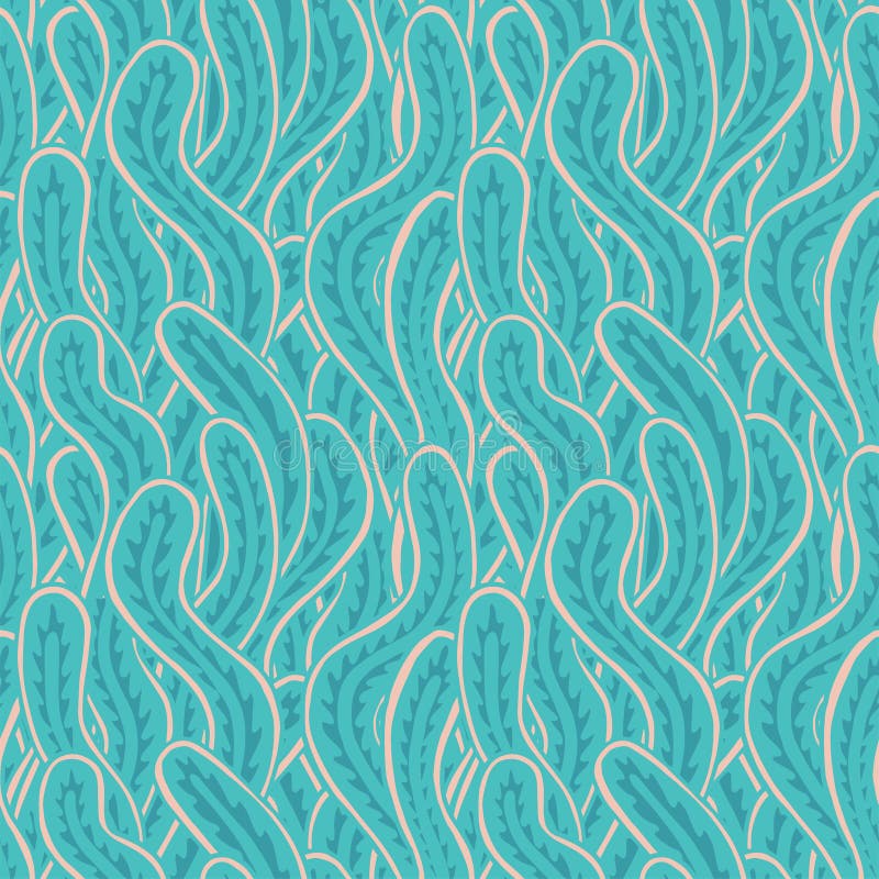 Seaweed Seamless Abstract Vector Pattern in Light Blue Colors. Ethnic ...