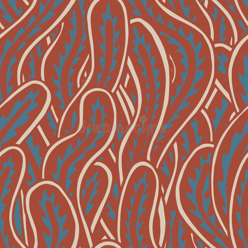 Seaweed Seamless Abstract Vector Pattern in Red Color. Ethnic Style ...