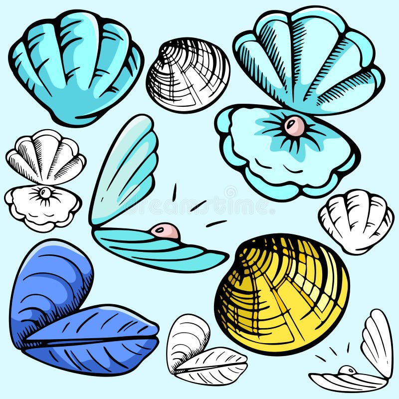 Pastel Seashells Clip Art stock illustration. Illustration of patterned ...