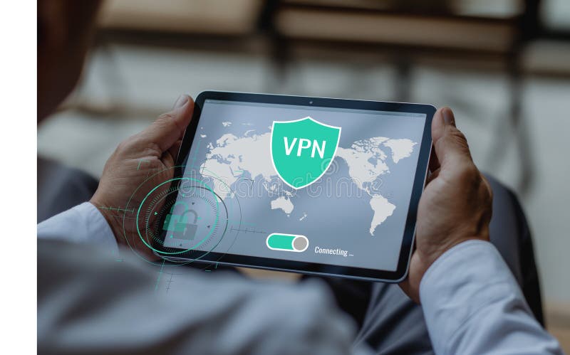 Illustration of a Man Holding a Device with a Secure Virtual Private ...