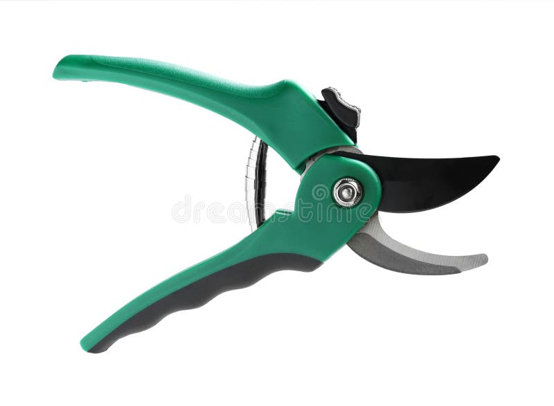 Secateurs with Green Handles Isolated on White, Top View. Gardening ...