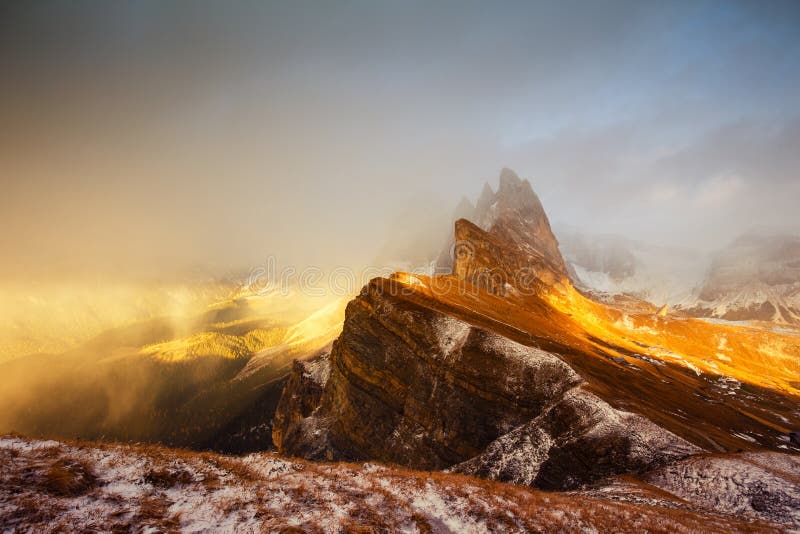 Seceda sunset, italy stock photo. Image of clouds, alto - 102863376