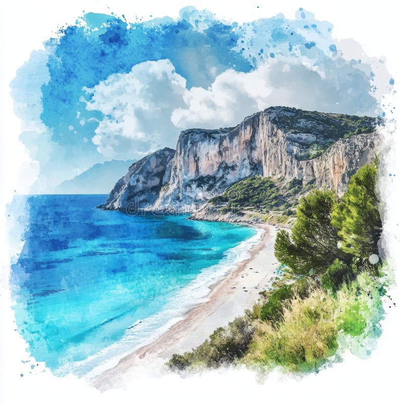 A Secluded Beach Scene with Cliffs and Turquoise Water Rendered in ...
