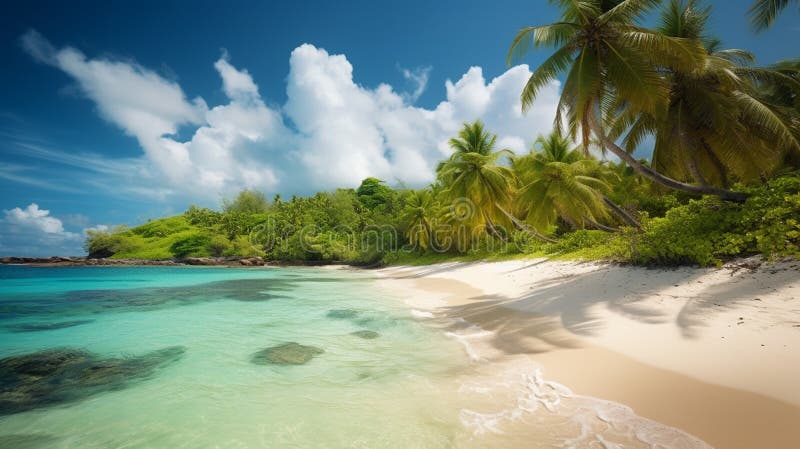 Secluded Coastal Scene Under Sunlight Stock Illustration - Illustration ...