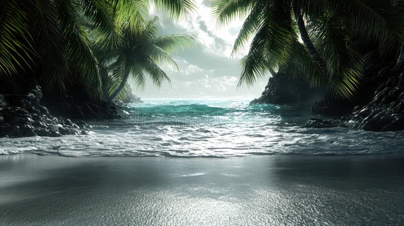 Secluded Cove, Tropical Beach Scene Stock Photo - Image of ocean ...
