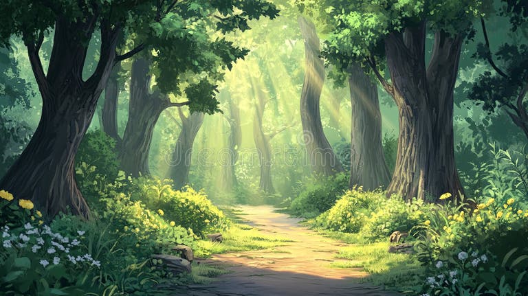 A Secluded Forest Path with Sunlight Streaming through the Trees. Stock ...