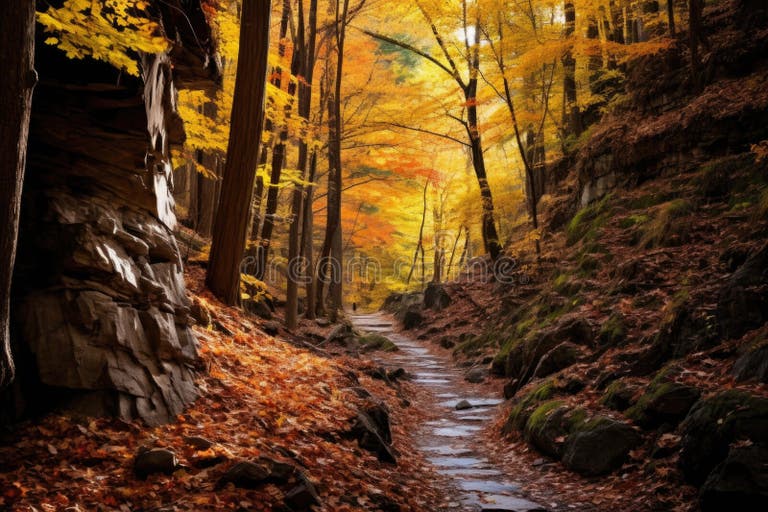A Secluded Hiking Trail Draped with Fall Leaves Stock Photo - Image of ...