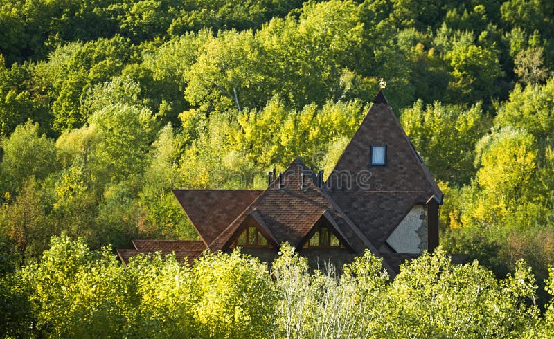 Secluded House in a Forest Green Fall Stock Photo - Image of property ...