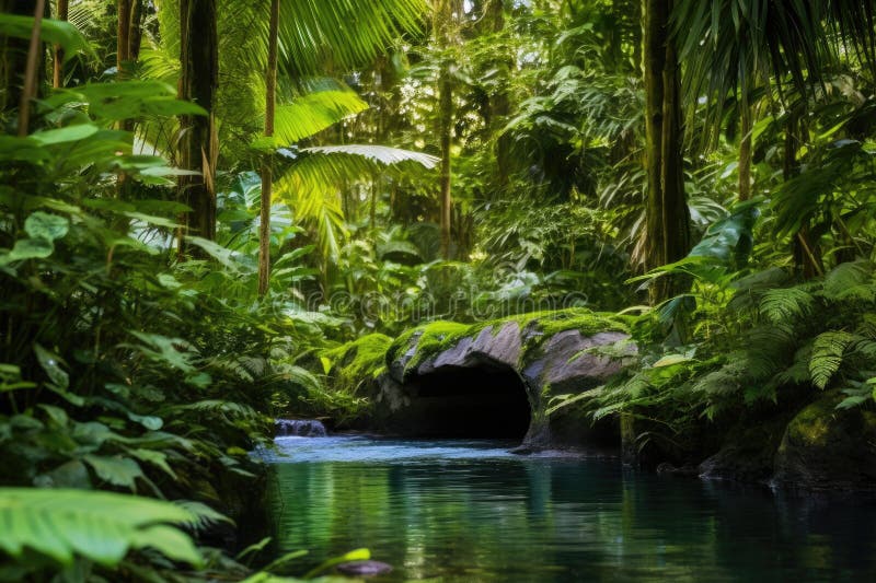 A Secluded, Lush Green Hot Spring in a Jungle Setting Stock ...