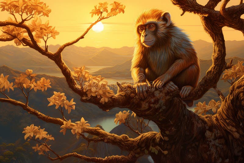 Secluded Monkey Tree Forest Sunlight. Generate Ai Stock Illustration ...