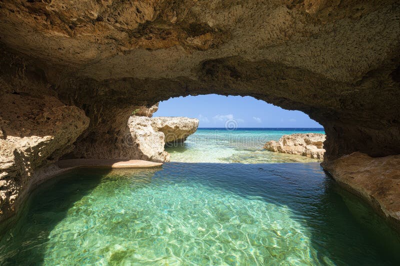 Secluded Natural Pool in a Cave Overlooking the Ocean Stock ...
