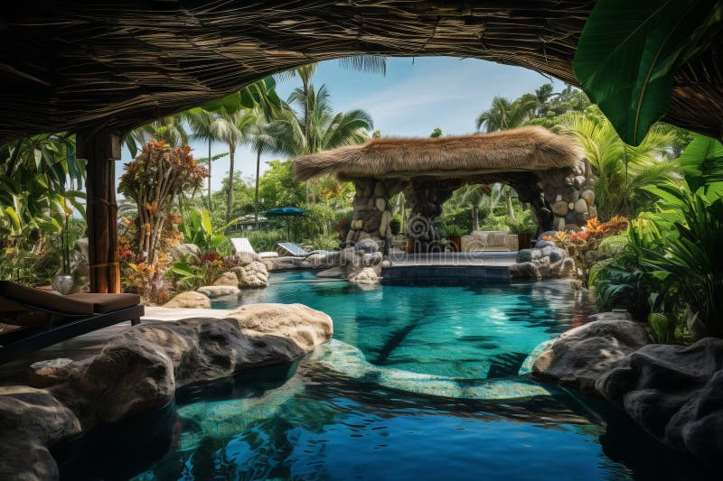 Secluded Resort with Lagoon-Style Pool - AI Generated Stock Image ...