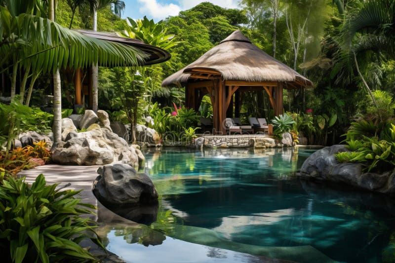 Secluded Resort with Lagoon-Style Pool - AI Generated Stock Image ...