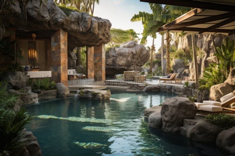Secluded Resort with Lagoon-Style Pool - AI Generated Stock Image ...