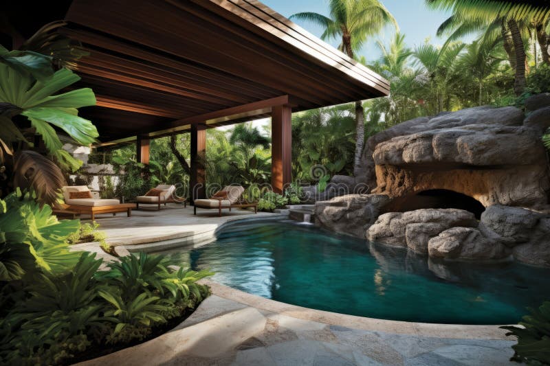 Secluded Resort with Lagoon-Style Pool - AI Generated Stock Image ...