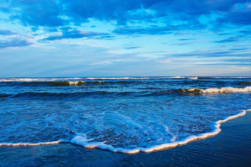 Secluded Sandy Beach with Waves at Dramatic Dawn – South Carolina, USA ...