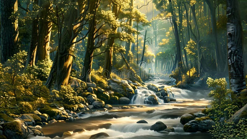 A Secluded Forest Path Lit Up by the Faint Light Trails of Passing Cars ...