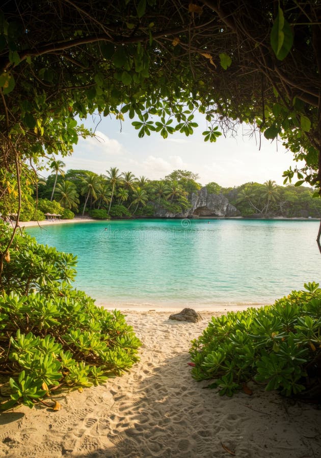 Secluded Tropical Beach Cove with Turquoise Water Stock Illustration ...