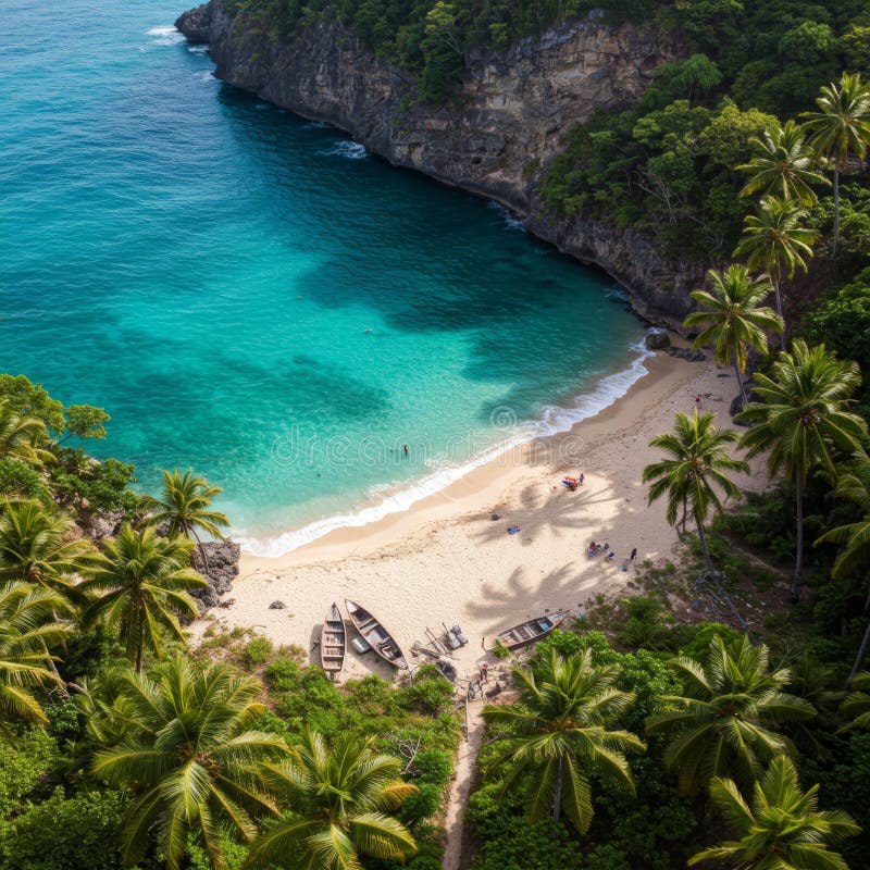 Secluded Tropical Beach Cove with Turquoise Waters Stock Illustration ...