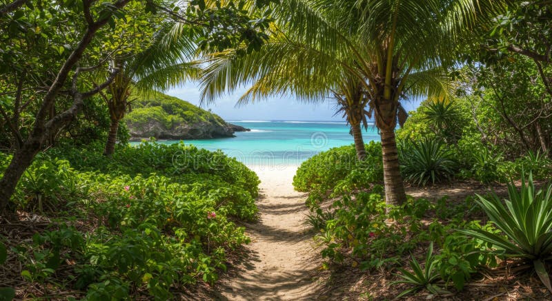 Secluded Tropical Beach Path Stock Illustration - Illustration of ...
