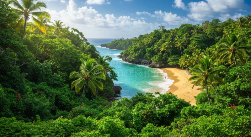 Secluded Tropical Beach with Turquoise Water Stock Illustration ...