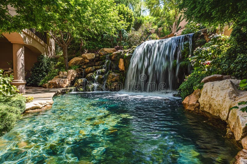 A Secluded Waterfall Cascading into a Pool of Clear Water Surrounded ...