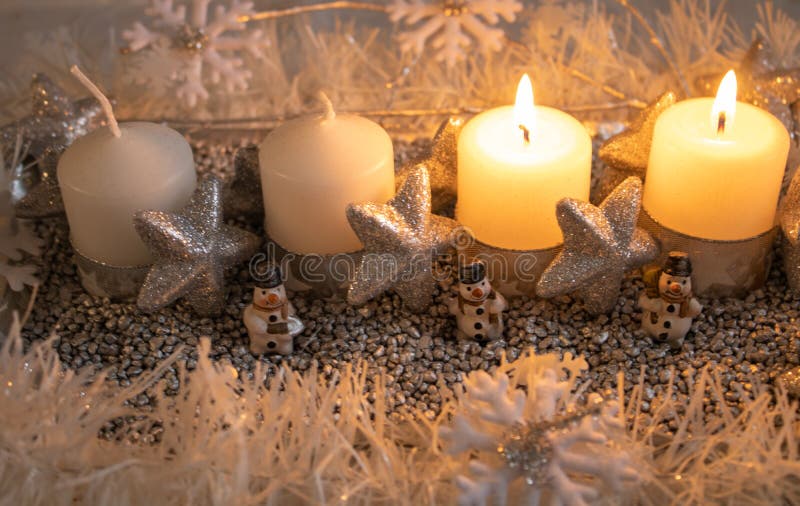 The First Two Candles Burning on a Home Made Advent Wreath at the ...