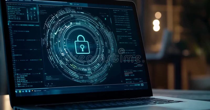 Cybersecurity Interface with Digital Lock Icon and Data Protection ...