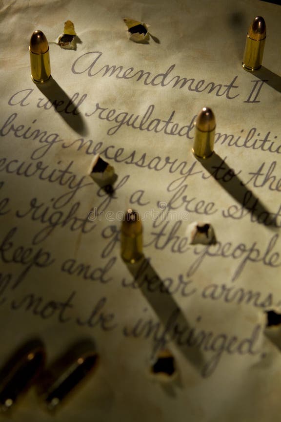 Second Amendment with Bullets Casting Shadows Onto the Document Stock ...