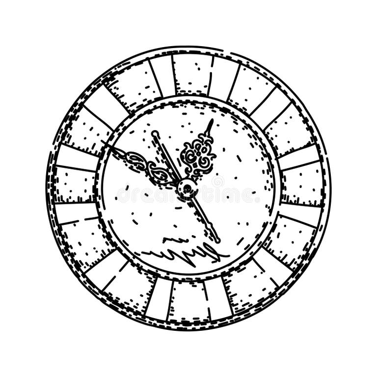 Second Clock Sketch Hand Drawn Vector Stock Illustration - Illustration ...