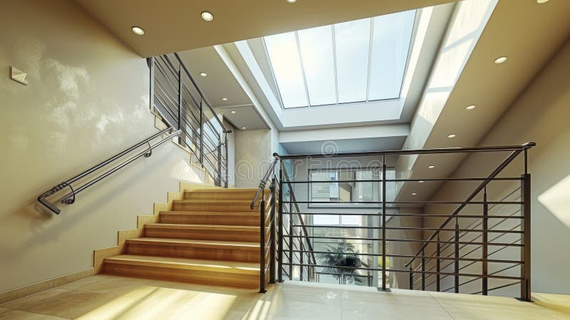 A Second Floor Landing Bathed in Natural Light from a Skylight, Framed ...