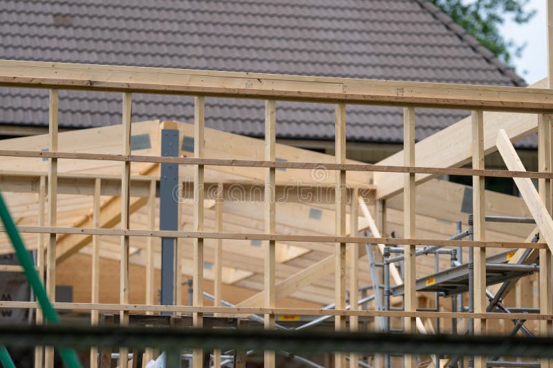 Second Floor of a Wooden House Under Construction.. Stock Photo - Image ...