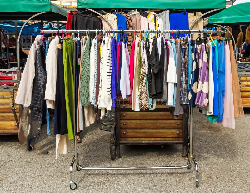 Second Hand Female Clothes Sold on Market Stock Image - Image of ...