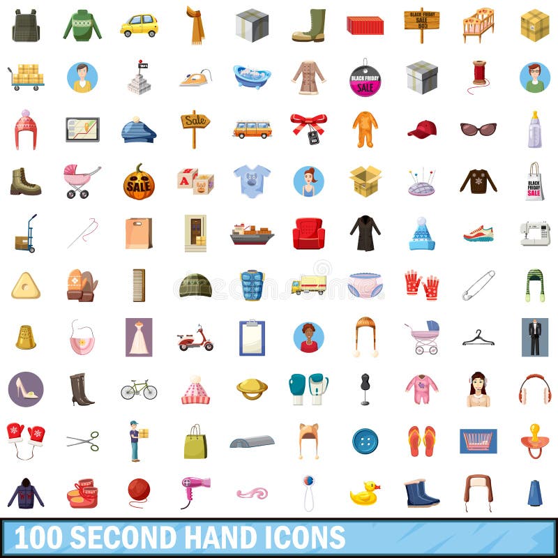 100 Second Hand Icons Set, Cartoon Style Stock Vector - Illustration of ...