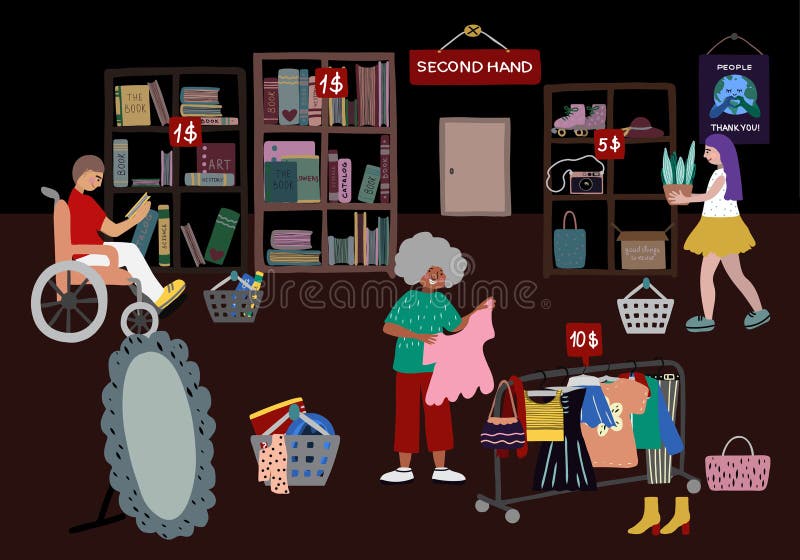 Second Hand Shop Bipoc People Vector Artwork Stock Illustration ...